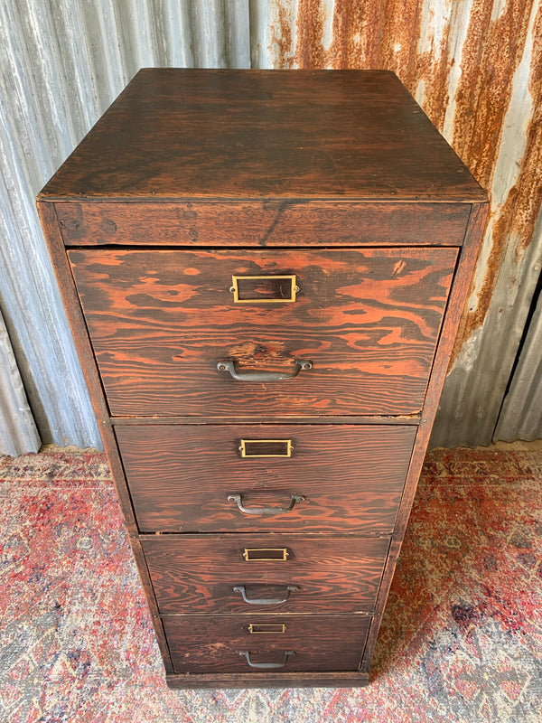 A large wooden filing cabinet with four drawers - Belle and Beast Emporium