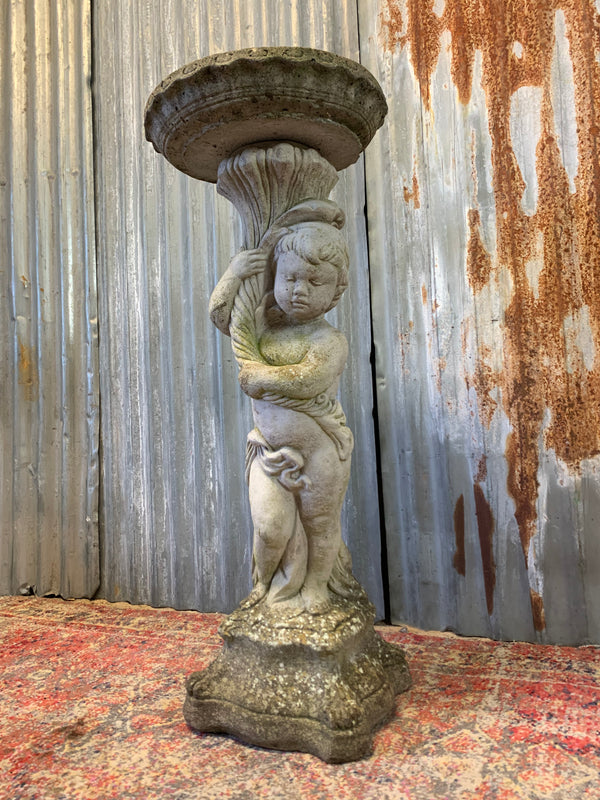 A cast stone cherub bird bath - Belle and Beast Emporium