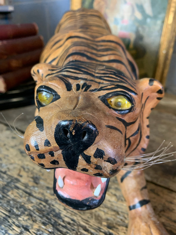 A large brown leather tiger - Belle and Beast Emporium