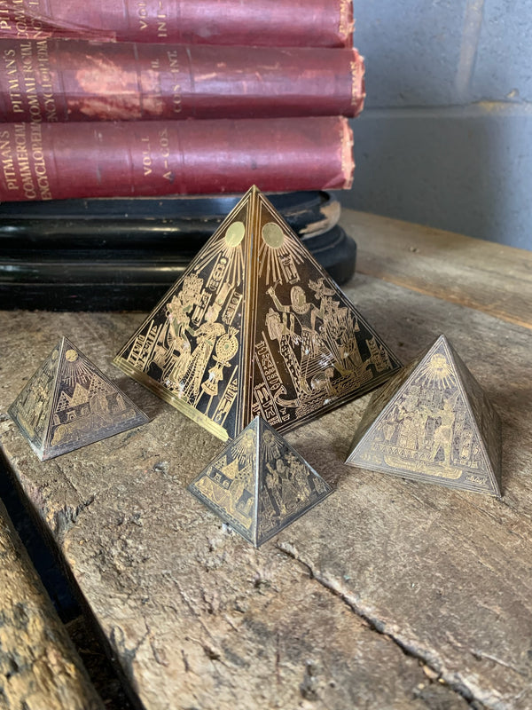 A group of four etched brass Egyptian revival pyramids - Belle and ...