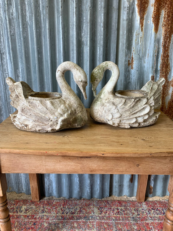 A pair of cast stone swan planters - Belle and Beast Emporium