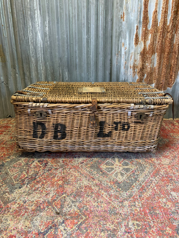 A Victorian wicker laundry basket on castors ~ B - Belle and Beast Emporium