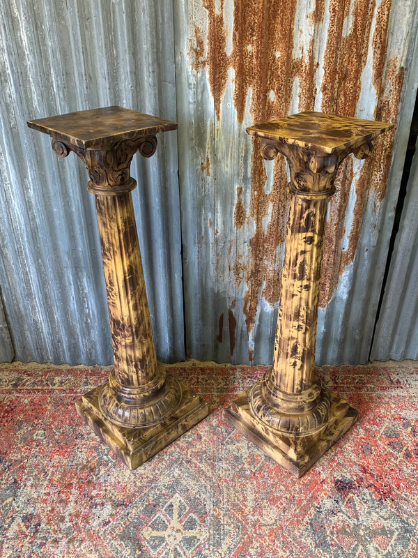 A pair a faux marble wooden stands - Belle and Beast Emporium