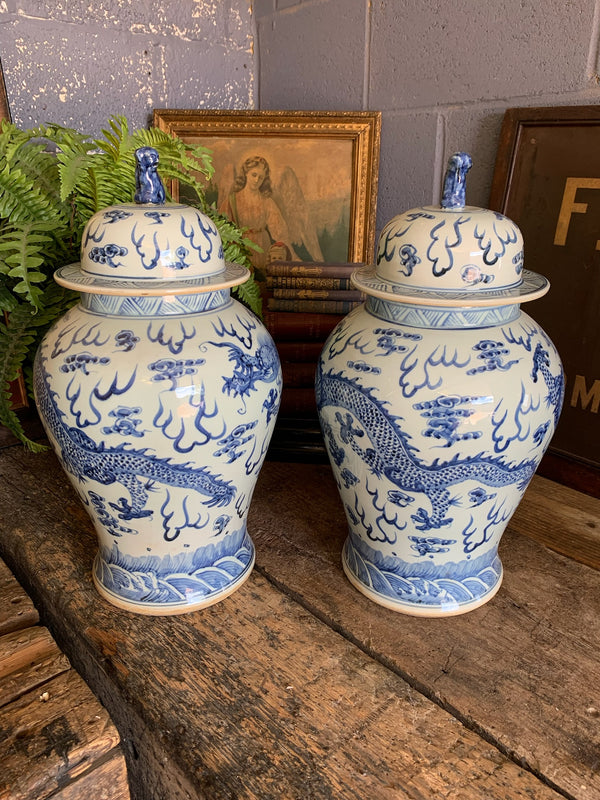 A pair of large blue and white ginger jars - Belle and Beast Emporium