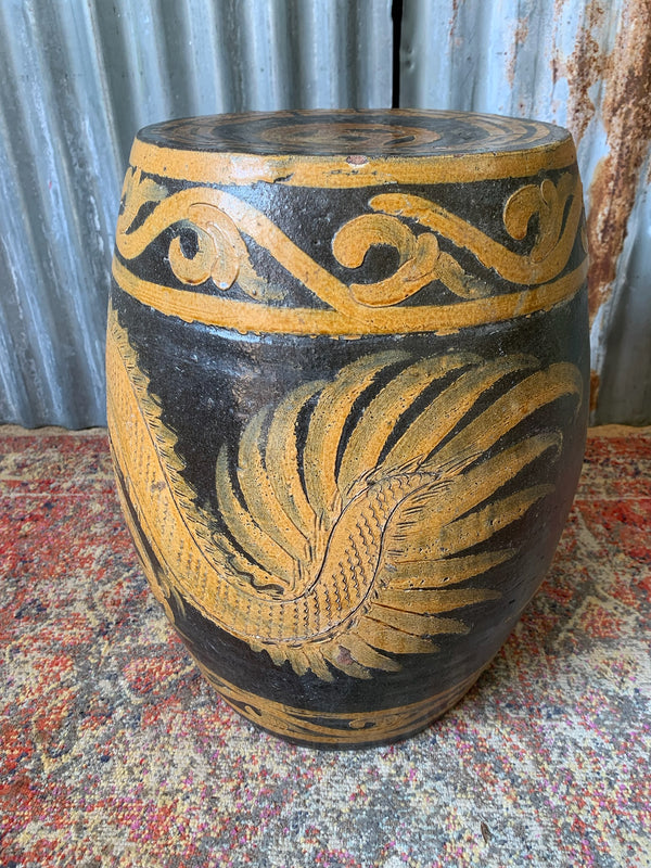 A Chinese terracotta garden barrel stool - Belle and Beast Emporium