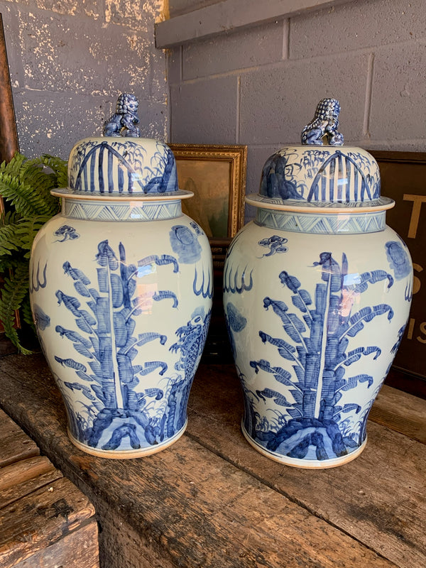 A pair of very large blue and white ginger jars - Belle and Beast Emporium