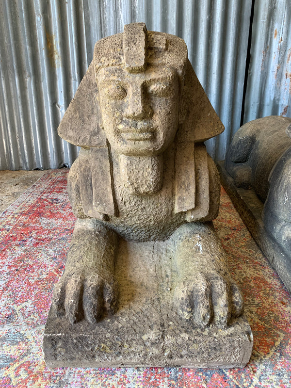 A pair of large faux stone Sphinx statues - Belle and Beast Emporium