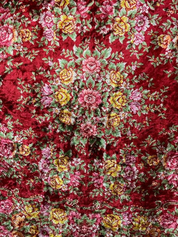 A large red velvet throw with floral decoration - Belle and Beast Emporium