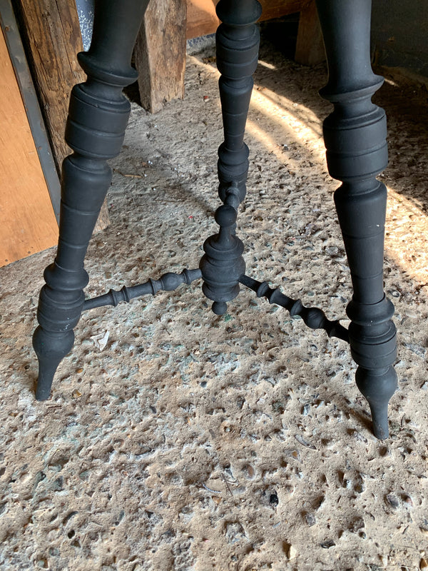 A wooden bobbin gypsy table with red velvet top - Belle and Beast Emporium