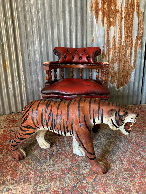 A large vintage leather tiger footstool - Belle and Beast Emporium