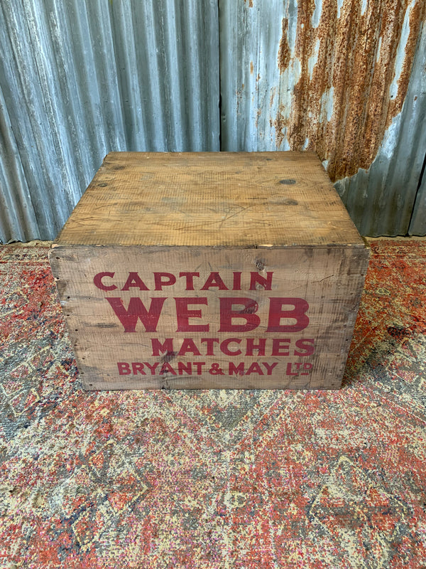 A very large advertising crate for Captain Webb matches by Bryant & Ma ...