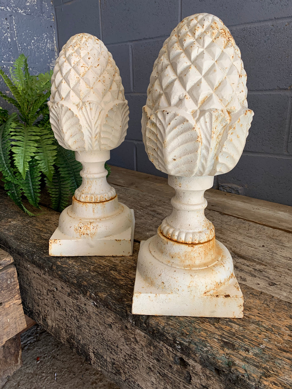 A pair of white cast iron acorn or pineapple finials - Belle and Beast ...