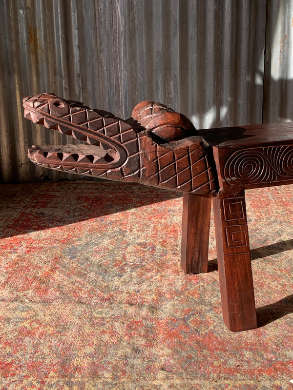 A large carved hardwood crocodile bench seat- 151cm - Belle and Beast ...