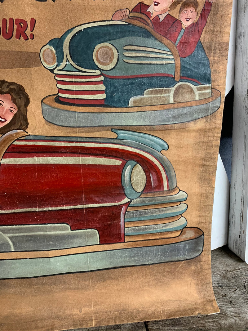 A hand painted canvas fairground dodgems advertising banner - Belle and ...
