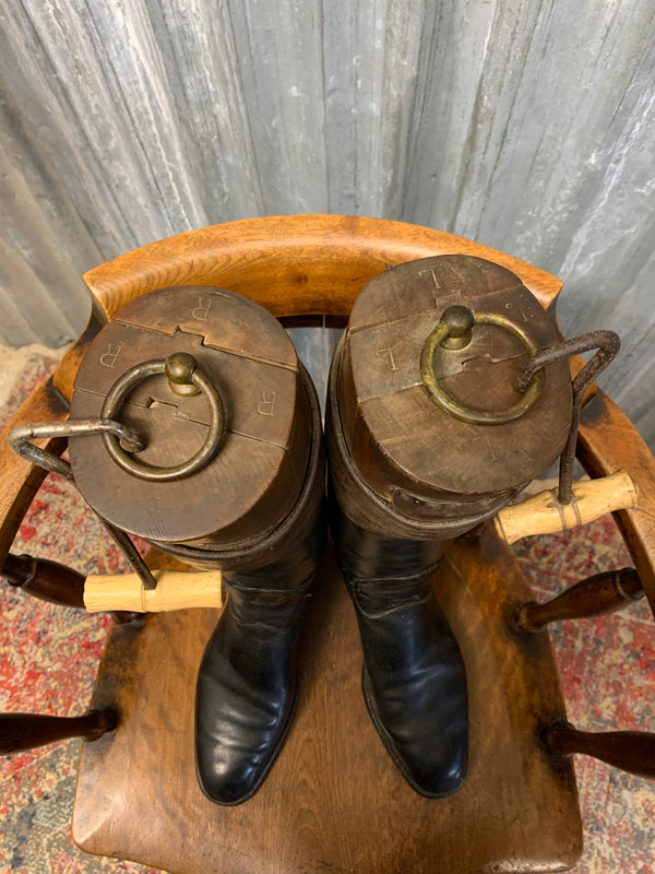 A pair of black leather riding boots with wooden lasts - Belle and ...