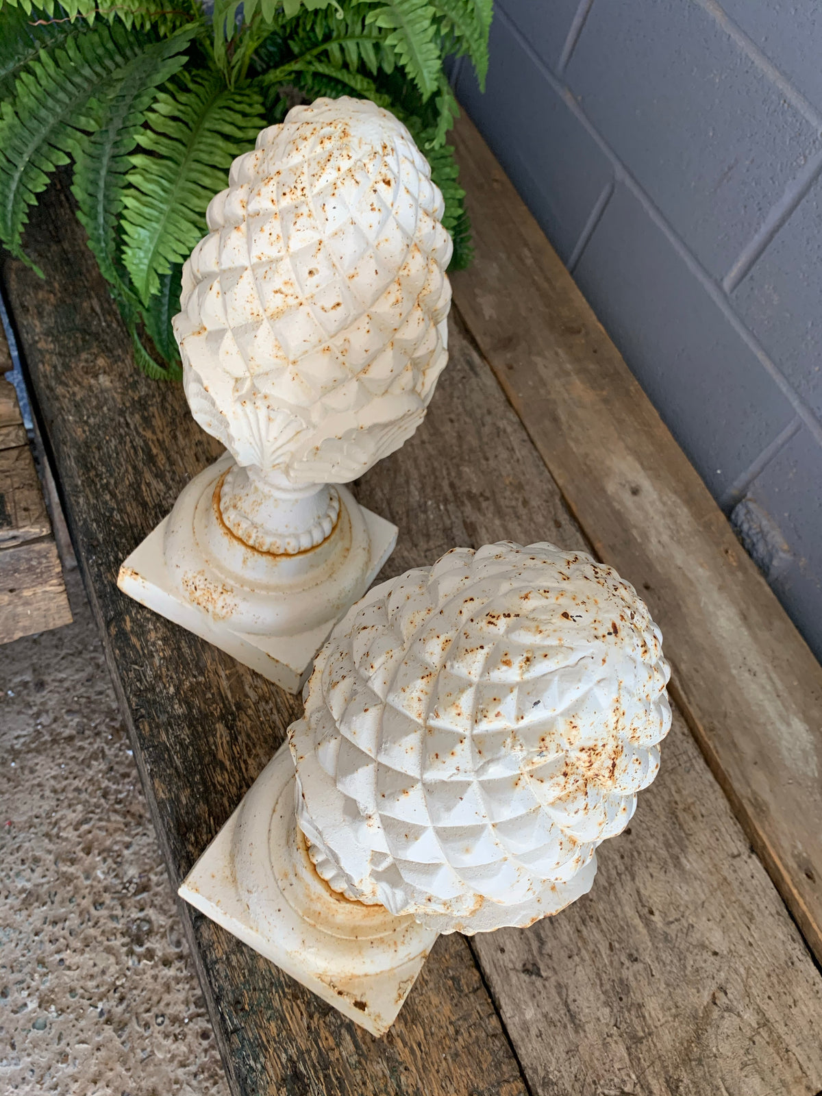 A pair of white cast iron acorn or pineapple finials - Belle and Beast ...