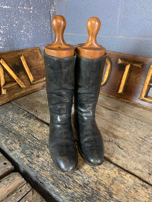 A pair of black leather riding boots with wooden lasts - Belle and ...