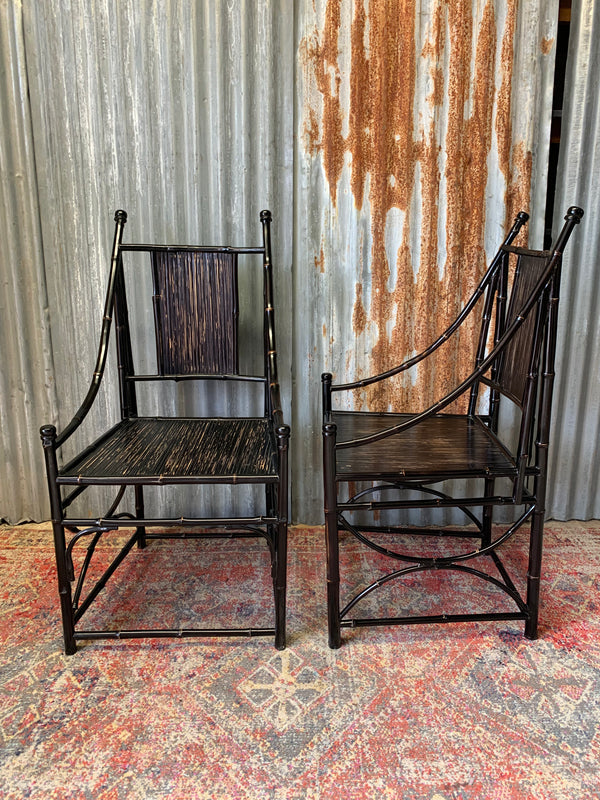 A pair of black lacquered bamboo throne chairs - Belle and Beast Emporium