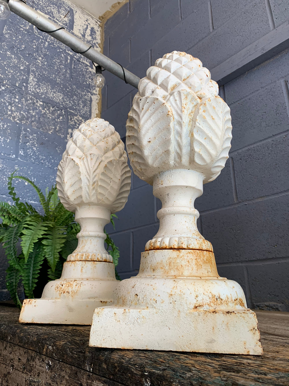 A pair of white cast iron acorn or pineapple finials - Belle and Beast ...