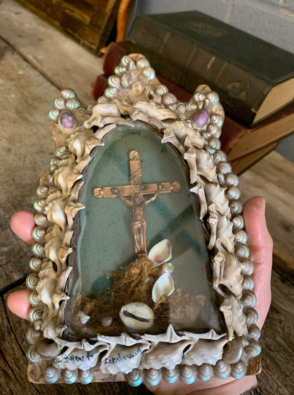 A seashell encrusted wall shrine - Belle and Beast Emporium