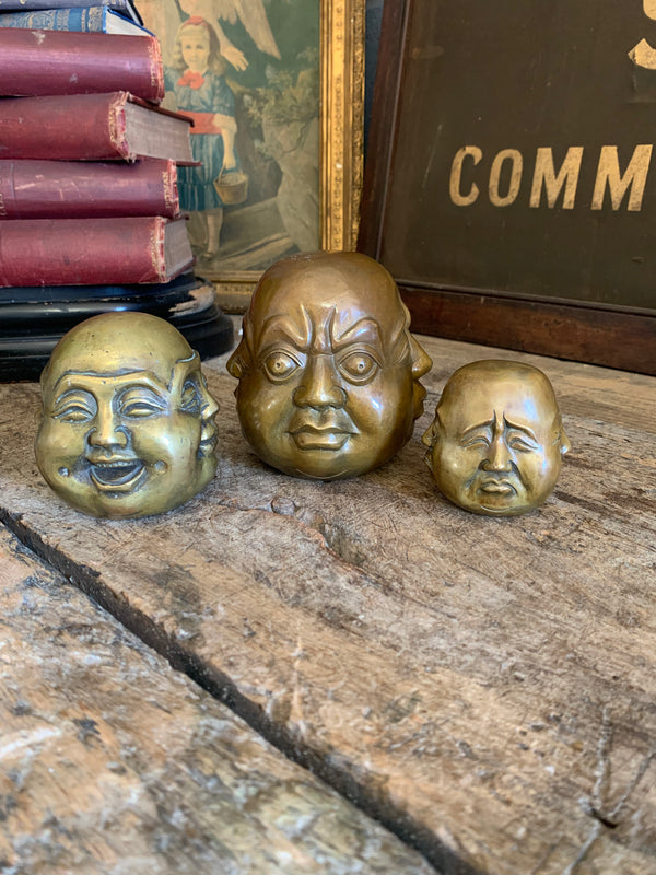 A trio of Asian bronze four faced Buddha heads - Belle and Beast Emporium