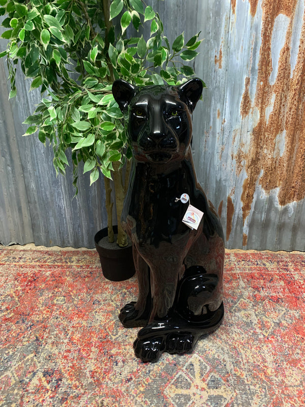 A large ceramic seated panther statue ~ 92cm - Belle and Beast Emporium