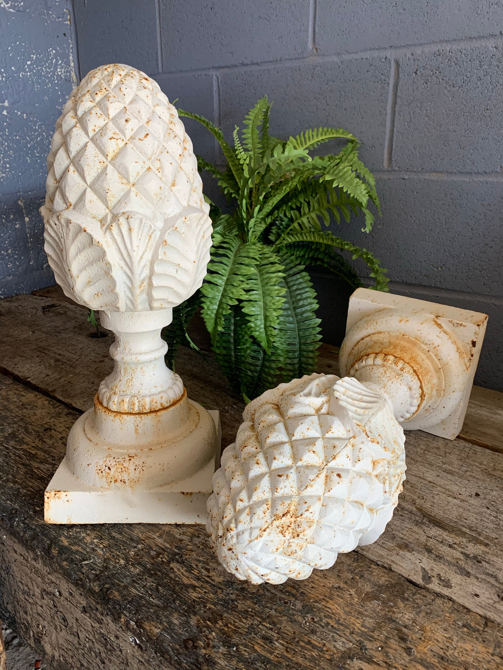 A pair of white cast iron acorn or pineapple finials - Belle and Beast ...